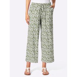 Culotte Classic Basics, Damen, Gr. 36, Normalgr&ouml;&szlig;en, schilf, wei&szlig;, bedruckt, 100% Baumwolle, gebl&uuml;mt, gemustert, mehrfarbig, 7/8-L&auml;nge, Hosen Culotte
