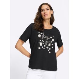 Damen Kurzarmshirt "Kurzarm-Shirt"schwarz, ecru, Gr. 38, gebl&uuml;mt, gemustert, 50% Baumwolle, 50% Modal, Shirts