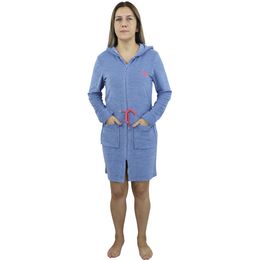 Damenbademantel Kangaroos, L:95cm, blau, Leichtfrottier, Hausm&auml;ntel, "Kira, ideal f&uuml;r Sauna & Spa, Hotelbademantel, Morgenmantel", mit Bindekordel,