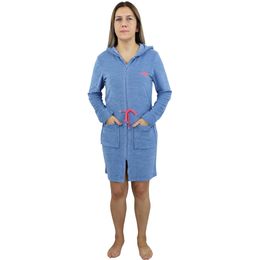 Damenbademantel Kangaroos, L:90cm, blau, Leichtfrottier, Hausm&auml;ntel, "Kira, ideal f&uuml;r Sauna & Spa, Hotelbademantel, Morgenmantel", mit Bindekordel,