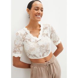 bonprix Spitzen-Dirndlbluse, wei&szlig;, Gr.48, H&uuml;bsche Dirndlbluse mit Blumen-Spitze und halber Arml&auml;nge