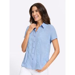 Inspirationen Damen Hemdbluse, blau, Gr. 42, unifarben, 100% Polyester, Blusen
