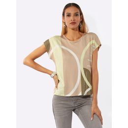 CR&Eacute;ATION L Rundhalsshirt CREATION L "Shirt", Damen, Gr. 42, beige (beige, pistazie, bedruckt), 95% Viskose, 5% Elasthan, gemustert, Rundhals, Shirts Rundhalsshirt