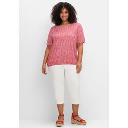 sheego Damen Kurzarmshirt "Rundhalsshirt", pink, Gr. 44, gemustert, 50% Baumwolle, 50% Modal, Shirts