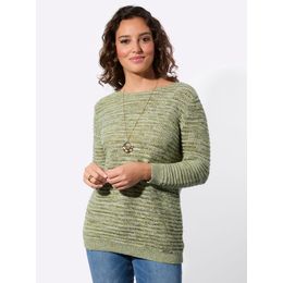 3/4 Arm-Pullover Casual Looks "Ajour-Pullover", Damen, Gr. 42, gr&uuml;n (lindgr&uuml;n, meliert), 100% Baumwolle, meliert, Pullover