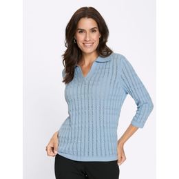 Inspirationen Damen Polokragenpullover "Polopullover", blau, Gr. 40, unifarben, 100% Baumwolle, Pullover