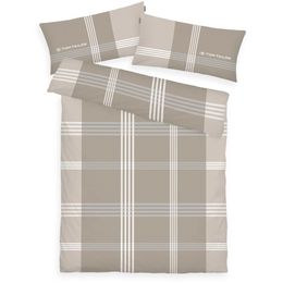 Bettwäsche Tom Tailor HOME "Ole", taupe, B/L: 135cm x 200cm, 1 Stk., 1 Stk., Renforcé, B/L: 80cm x 40cm, 2 Stk., Renforcé, Obermaterial: 100% Baumwolle, Bettwäsche, Bettwäsche, karierte Bettwäsche aus Baumwolle, mit Reißverschluss