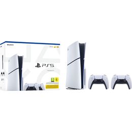 Playstation 5 Konsolen-Set "PS5 Disk Slim + 2x DualSense Wireless-Controller Bundle", B:9,6cm H:35,8cm T:21,6cmweiß, schwarz, Spielekonsolen