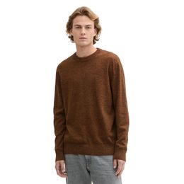 Strickpullover Tom Tailor Denim, Herren, Gr. M, schwarz (schwarz cognac mouline), Strick, Obermaterial: 100% Baumwolle, meliert, regular fit taillenbedeckt, Rundhals, Bündchen, Pullover Strickpullover, in melierter Optik