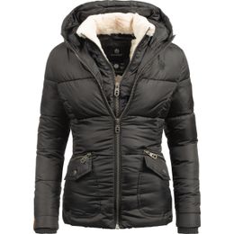 Winterjacke Navahoo "Megan", Damen, Gr. XL (42), schwarz, Oberstoff: 100% Polyester; Futter: 100% Polyester; Wattierung: 100% Polyester; &Auml;rmelfutter: 100% Polyester; Kunstpelz: 90% Polyacryl, 10% Polyester, clean, tailliert h&uuml;ftbedeckend, &Auml;rmel ohne &Auml;rmelschlitz Rippstrickb&uuml;ndchen, Jacken Winterjacke, stylische Damen Steppjacke mit Teddyfutter