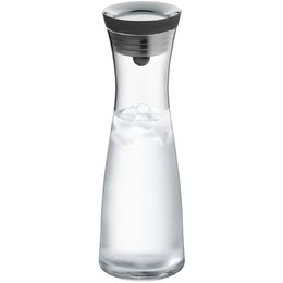 Wasserkaraffe WMF "Basic f&uuml;r Kalt- und Warmgetr&auml;nke, Silikonrand, 1 l Fassungsverm&ouml;gen", schwarz (edelstahlfarben, transparent), H:29cm &Oslash;:9,5cm, Edelstahl, Glas, Silikon, Karaffen, Wasserkaraffe, Close-Up-Verschluss ink. integriertem Sieb, sp&uuml;lmaschinengeeignet