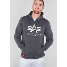 Kapuzensweatjacke Alpha Industries "BASIC ZIP HOODY", Herren, Gr. S, grau (grau, schwarz), angeraute Sweatware, Obermaterial: 80% Baumwolle, 20% Polyester, bedruckt, normal normal, Rundhals, eingesetzt Rippbündchen, Sweatjacken