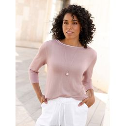 3/4 Arm-Pullover Classic Basics "3/4-Arm-Pullover", Damen, Gr. 38, hortensie, wei&szlig;, 100% Viskose, unifarben, Pullover
