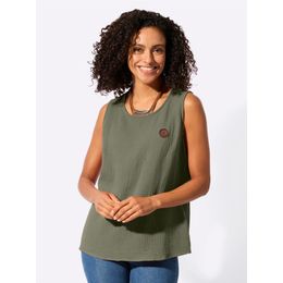 Blusentop Casual Looks, Damen, Gr. 42, khaki, 100% Baumwolle, unifarben, Rundhals, Blusen Blusentop