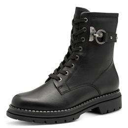 Schn&uuml;rstiefelette Tamaris, Damen, Gr. 39, schwarz, Leder, Lederimitat, kontrastfarbene Details, unifarben, Schuhe Schn&uuml;rstiefelette, Blockabsatz, Schn&uuml;rboots mit nietenbesetzem Zierriegel