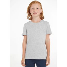 T-Shirt Tommy Hilfiger "BOYS BASIC CN KNIT", Jungen, Gr. 8/128, grau (grau, meliert), Obermaterial: 100% Baumwolle, Basic, Basic schmal, Rundhals, Shirts T-Shirt, f&uuml;r Jungen