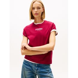 Kurzarmshirt Tommy Jeans "TJW REG ESSENTIAL LOGO 2 TEE EXT", Damen, Gr. S (36), lavish cerise, Single Jersey, Obermaterial: 100% Baumwolle, bedruckt, regular fit, Rundhals, Shirts