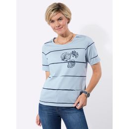 Rundhalsshirt Classic Basics "Halbarmshirt", Damen, Gr. 52, hellblau, marine, bedruckt, 100% Baumwolle, gemustert, mehrfarbig, Rundhals, Shirts Rundhalsshirt