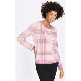 Rundhalspullover "Rundhals-Pullover", Damen, Gr. 42, orchidee, ecru, gemustert, 100% Polyacryl, gemustert, kariert, Pullover Rundhalspullover