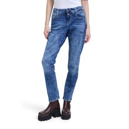 Boyfriend-Jeans Cartoon "Damen mit Nieten", Damen, Gr. 44, Normalgrößen, blau, Obermaterial: 99% Baumwolle, 1% Elasthan, lässig geschnitten, Jeans