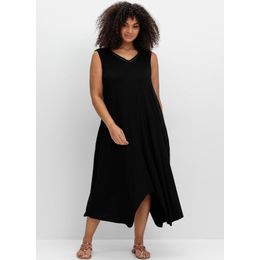 Sommerkleid sheego "Strandkleid", Damen, Gr. 40, Normalgr&ouml;&szlig;en, schwarz, 95% Viskose, unifarben, wadenlang, V-Ausschnitt, Kleider Sommerkleid