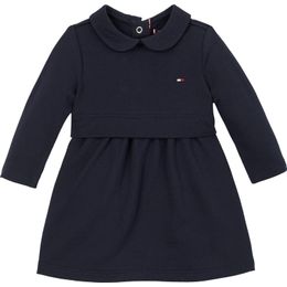 Jerseykleid Tommy Hilfiger "ESSENTIAL DRESS LS", Mädchen, Gr. 92, N-Gr, blau (schwarz night navy), Jersey, Obermaterial: 95% Baumwolle, 5% Elasthan, unifarben, Basic, normal ca. Mitte Oberschenkel, Rundhals, abgesteppt, Kleider Jerseykleid, mit Logostickerei