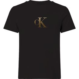 T-Shirt Calvin Klein Jeans, Damen, Gr. L (42), schwarz, Single Jersey, Obermaterial: 100% Baumwolle, unifarben, regular fit normal, Rundhals, eingesetzt abgesteppte Kante, Shirts T-Shirt, Regular Fit, glänzender Logodruck, Rundhalsausschnitt