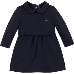 Jerseykleid Tommy Hilfiger "ESSENTIAL DRESS LS", M&auml;dchen, Gr. 92, N-Gr, blau (schwarz night navy), Jersey, Obermaterial: 95% Baumwolle, 5% Elasthan, unifarben, Basic, normal ca. Mitte Oberschenkel, Rundhals, abgesteppt, Kleider Jerseykleid, mit Logostickerei