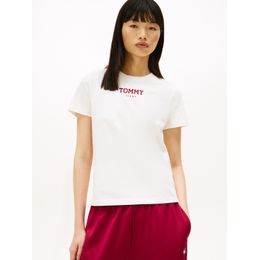 Kurzarmshirt Tommy Jeans "TJW REG ESSENTIAL LOGO 2 TEE EXT", Damen, Gr. 4XL (48), ecru, Single Jersey, Obermaterial: 100% Baumwolle, bedruckt, regular fit, Rundhals, Shirts