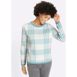 Rundhalspullover "Rundhals-Pullover", Damen, Gr. 46, ozean, ecru, gemustert, 100% Polyacryl, gemustert, kariert, Pullover Rundhalspullover