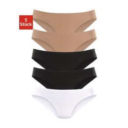 Bikinislip Petite Fleur, Damen, Gr. 32/34, beige (beige, schwarz, weiß), Obermaterial: 95% Baumwolle, 5% Elasthan, unifarben, körpernah, Unterhosen, aus elastischer Baumwoll-Qualität