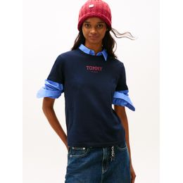 Kurzarmshirt Tommy Jeans "TJW REG ESSENTIAL LOGO 2 TEE EXT", Damen, Gr. S (36), schwarz night navy, Single Jersey, Obermaterial: 100% Baumwolle, bedruckt, regular fit, Rundhals, Shirts