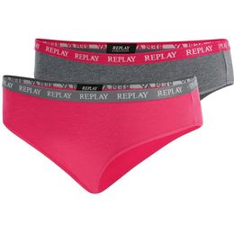 Bikinislip Replay "LADY SLIP Style 1 T/C 2pcs waterfall pack", Damen, Gr. M, pink (grau, meliert, fuchsia), Jersey, Obermaterial: 50% Viskose, 45% Baumwolle, 5% Elasthan, unifarben, Unterhosen, mit Logoschriftzug