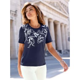 Rundhalsshirt Lady "Kurzarm-Shirt", Damen, Gr. 52, marine, wei&szlig;, bedruckt, 95% Viskose, 5% Elasthan, bedruckt, gebl&uuml;mt, gemustert, mehrfarbig, Rundhals, Shirts Rundhalsshirt