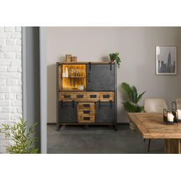 Highboard Mango / Altholz 140x45x160 natur lackiert / Metall grau BLACKBURN LUX #558