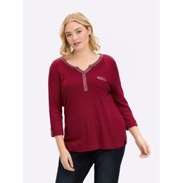 sheego Gro&szlig;e Gr&ouml;&szlig;en 3/4-Arm-Shirt mit Glitzer-Details, dunkelrot, Gr&ouml;&szlig;e 44 - Damen