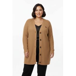 sheego Gro&szlig;e Gr&ouml;&szlig;en Longstrickjacke in Ripp-Optik, camel, Gr&ouml;&szlig;e 42 - Damen