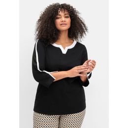sheego Gro&szlig;e Gr&ouml;&szlig;en 3/4-Arm-Shirt mit kontrastfarbenen Details, schwarz-wei&szlig;, Gr&ouml;&szlig;e 46 - Damen