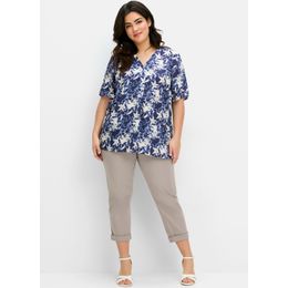 sheego Gro&szlig;e Gr&ouml;&szlig;en Tunika mit Blumenprint und V-Ausschnitt, tiefblau-gemustert, Gr&ouml;&szlig;e 40 - Damen