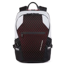 Piquadro PQ-Y Laptoprucksack mit zwei Fächern, 14" und Diebstahlsicherung grau/rot