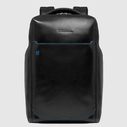Piquadro Blue Square 2-Fächer-Laptop-Rucksack aus Leder 15,6" Schwarz