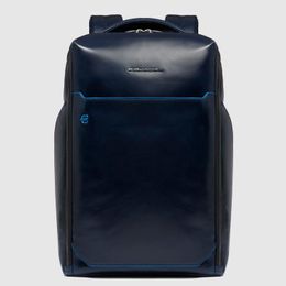 Piquadro Blue Square 2-Fächer-Laptop-Rucksack aus Leder 15,6" Nachtblau