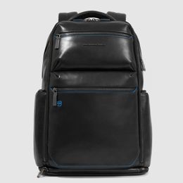 Piquadro Blue Square Leder-Laptop-Rucksack 15,6" Schwarz