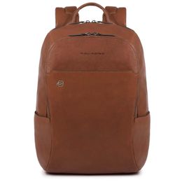 Piquadro Black Square Laptop-Rucksack 14" aus Leder cuoio tabacco