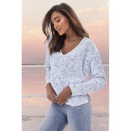 Buffalo V-Ausschnitt-Pullover mehrfarbig Gr. 40/42 f&uuml;r Damen. Mit tiefer V-Ausschnitt. Figurumspielend