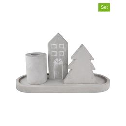 Gilde 4tlg. Deko-Set "Wintertime" in Grau - (B)24 x (H)13 x (T)4 cm - 10% | Dekofiguren