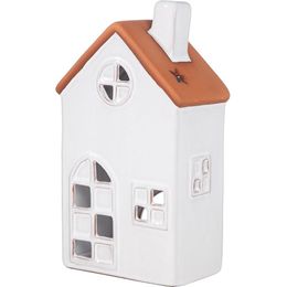Gilde Teelichthalter "Casa" in Wei&szlig; - (B)10,5 x (H)18 x (T)6 cm - 24% | Kerzen-vasen