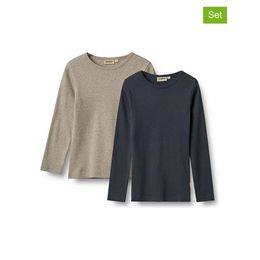 Wheat 2er-Set: Longsleeves "Stig" in Hellbraun/ Dunkelblau - 51% | Größe 122 | Kinder-longsleeves