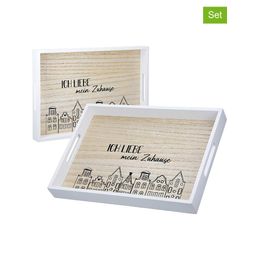 Gilde 2er-Set Tabletts "Stadtlichter" in Wei&szlig;/ Hellbraun - (L)35 x (B)25 x (H)4 cm - 34% | Dekofiguren