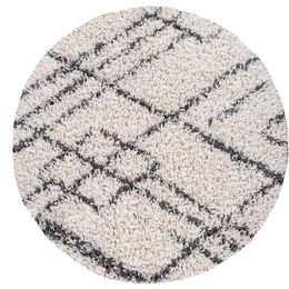 Paco Home Hochflor-Teppich &raquo;Kalmar 452&laquo; rund 44 mm H&ouml;he Shaggy, Scandi Design, modernes Rauten Muster, weich & kuschelig creme/anthrazit...